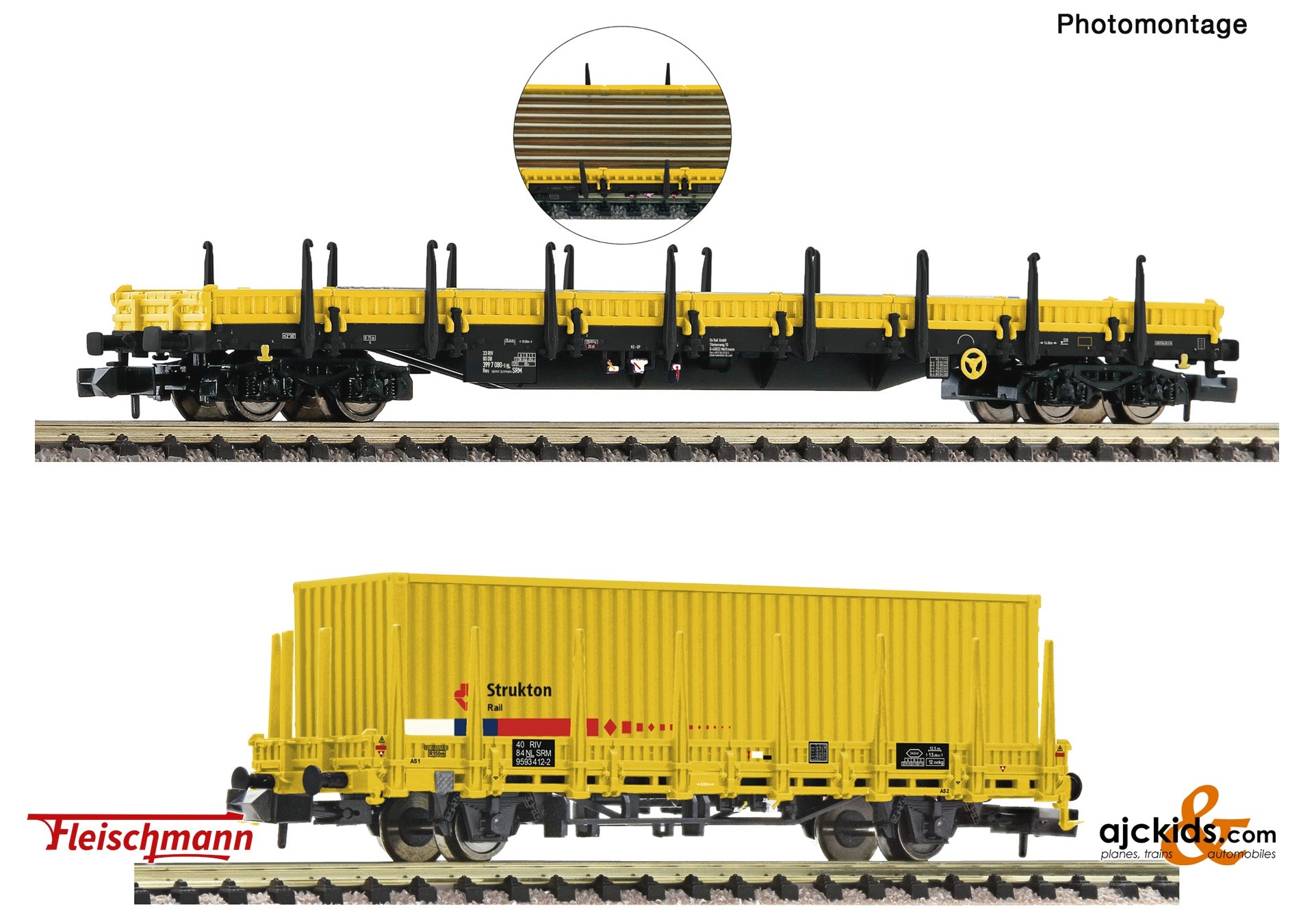 Fleischmann 880908 2 piece set: Stake wagons, Strukton Rail – Ajckids