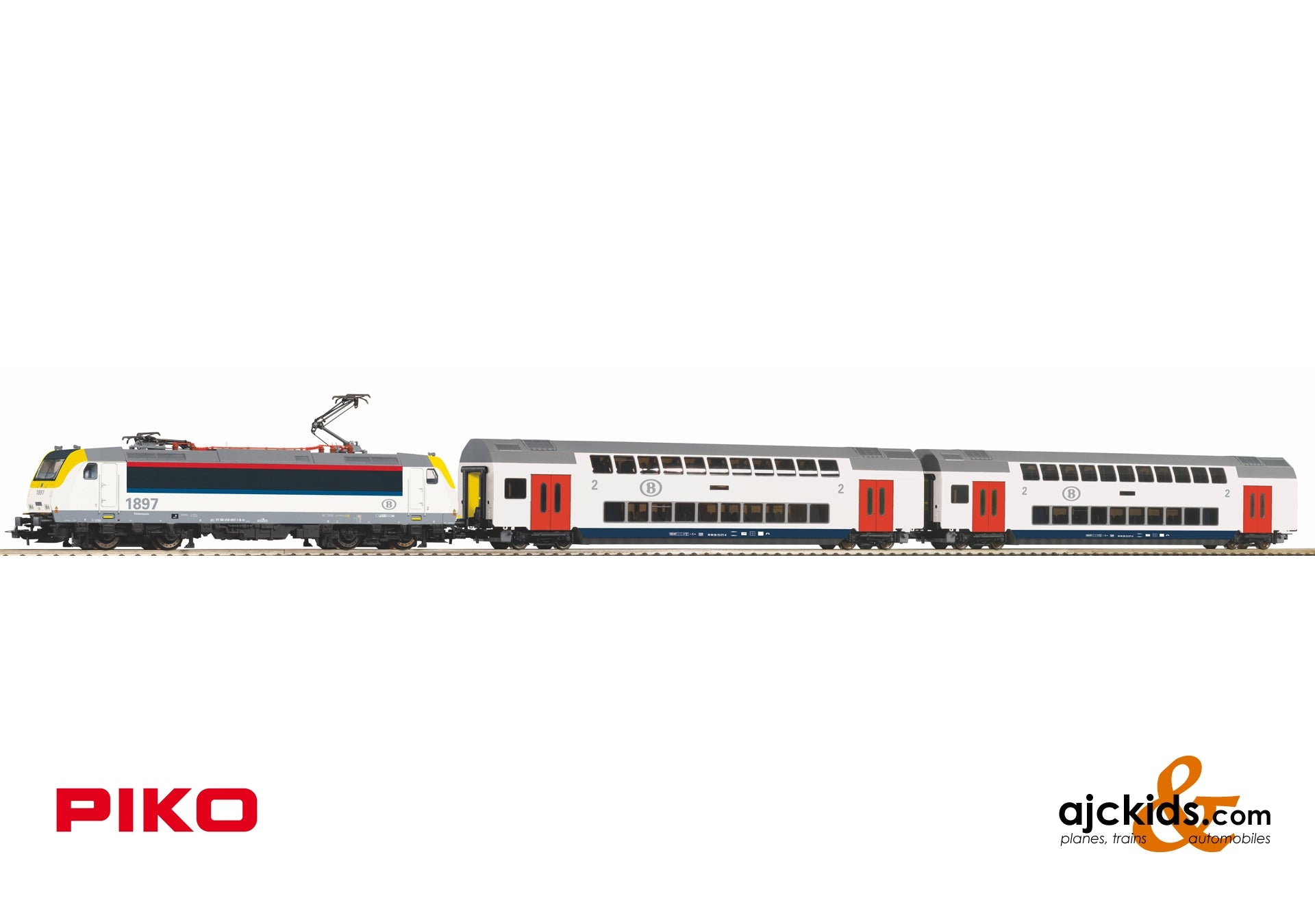 Piko 59108: Roadbed PSC wlan Start Set SNCB Rh E 186 w/2 Bilevel Cars ...