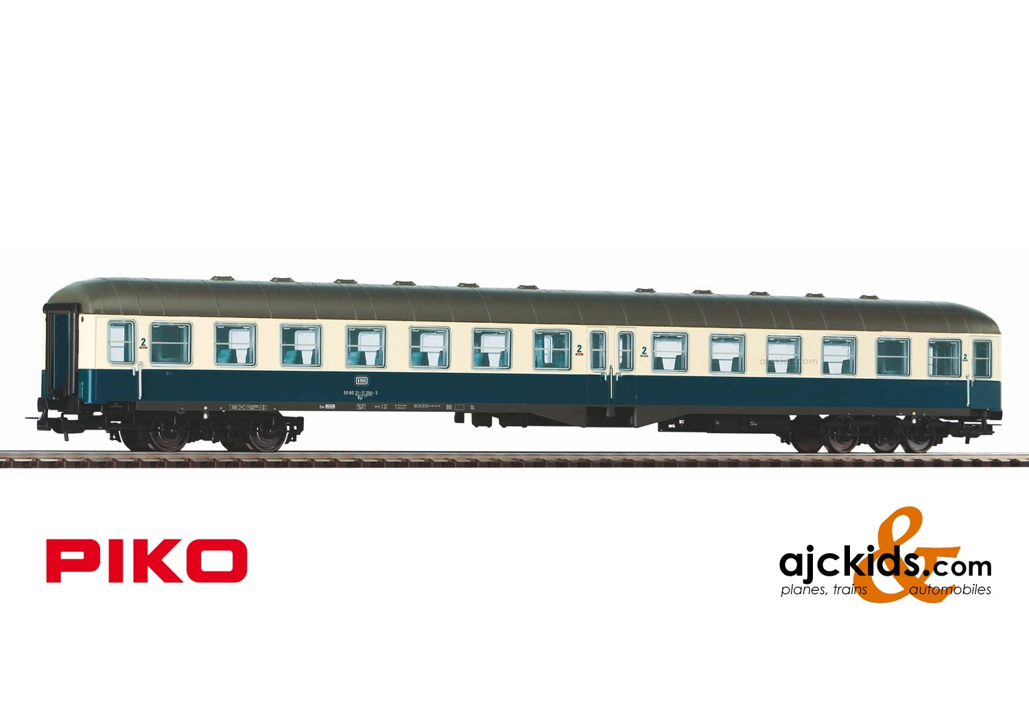 Piko 59687 at Ajckids.com, Center Entrance Coach 2nd Cl. DB IV Blue/Beige