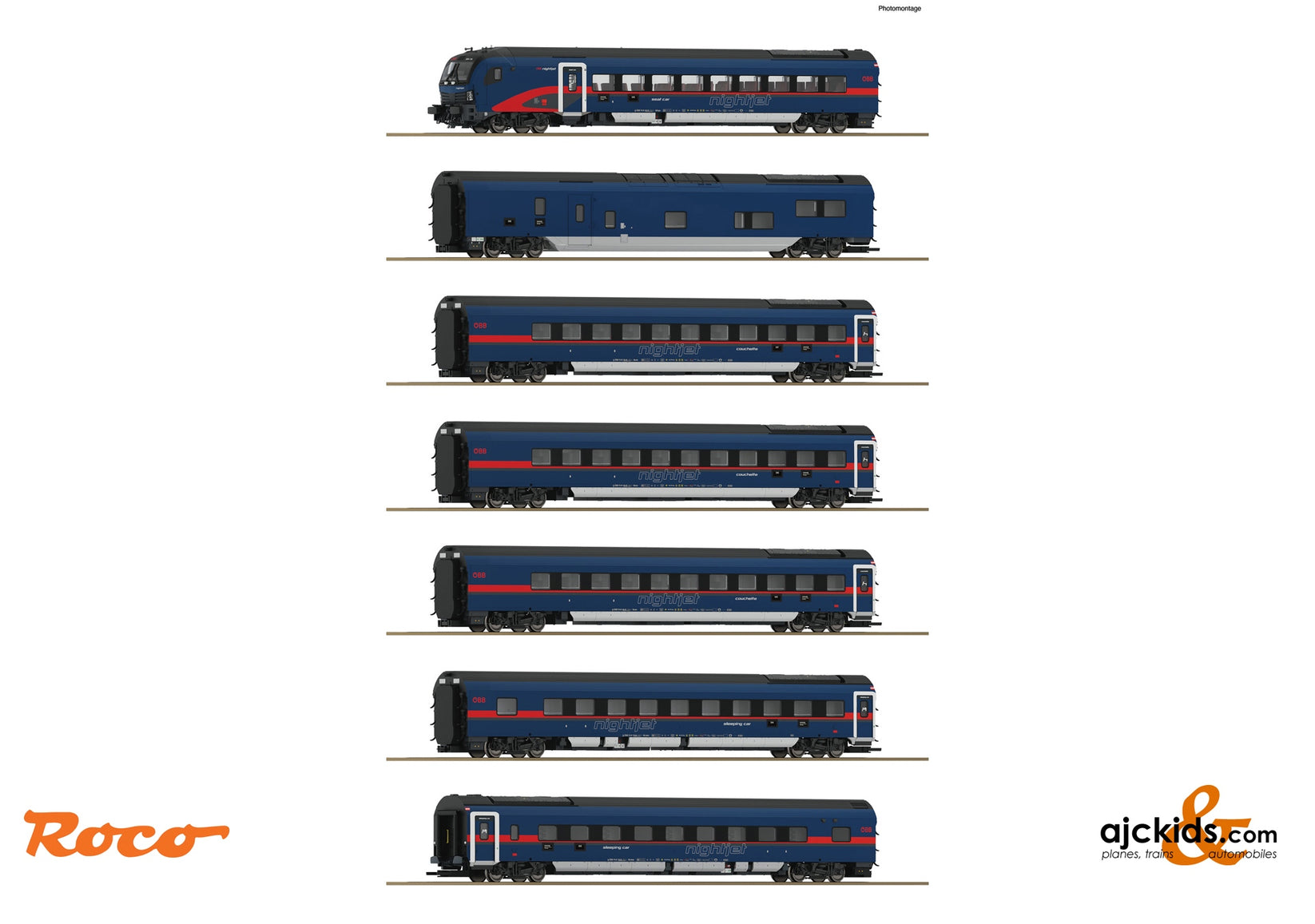 Roco 5510004 7-piece set: Nightjet, ÖB B – Ajckids