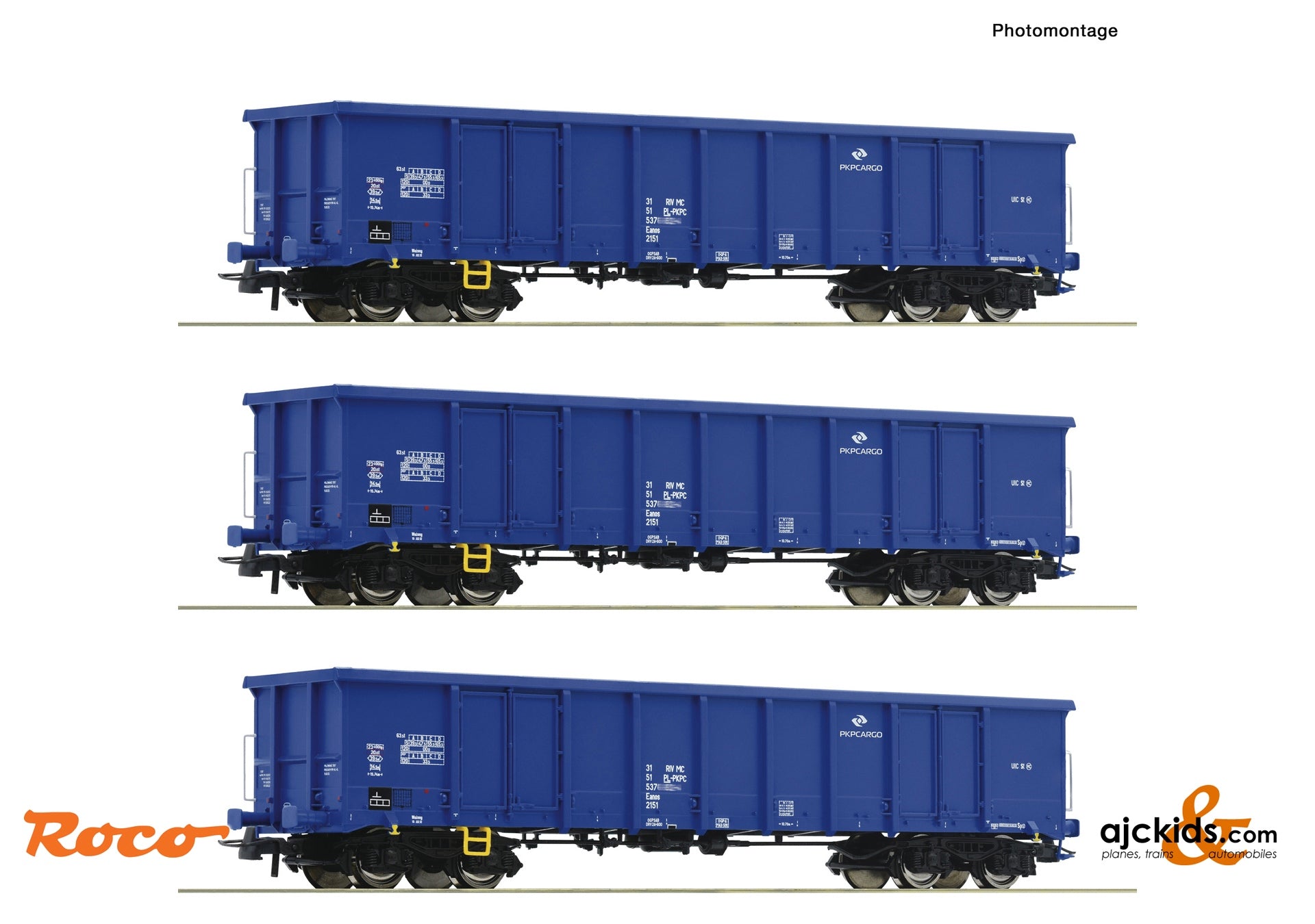 Roco 6600100 3-piece set: Open freight wagons, PKP Cargo – Ajckids