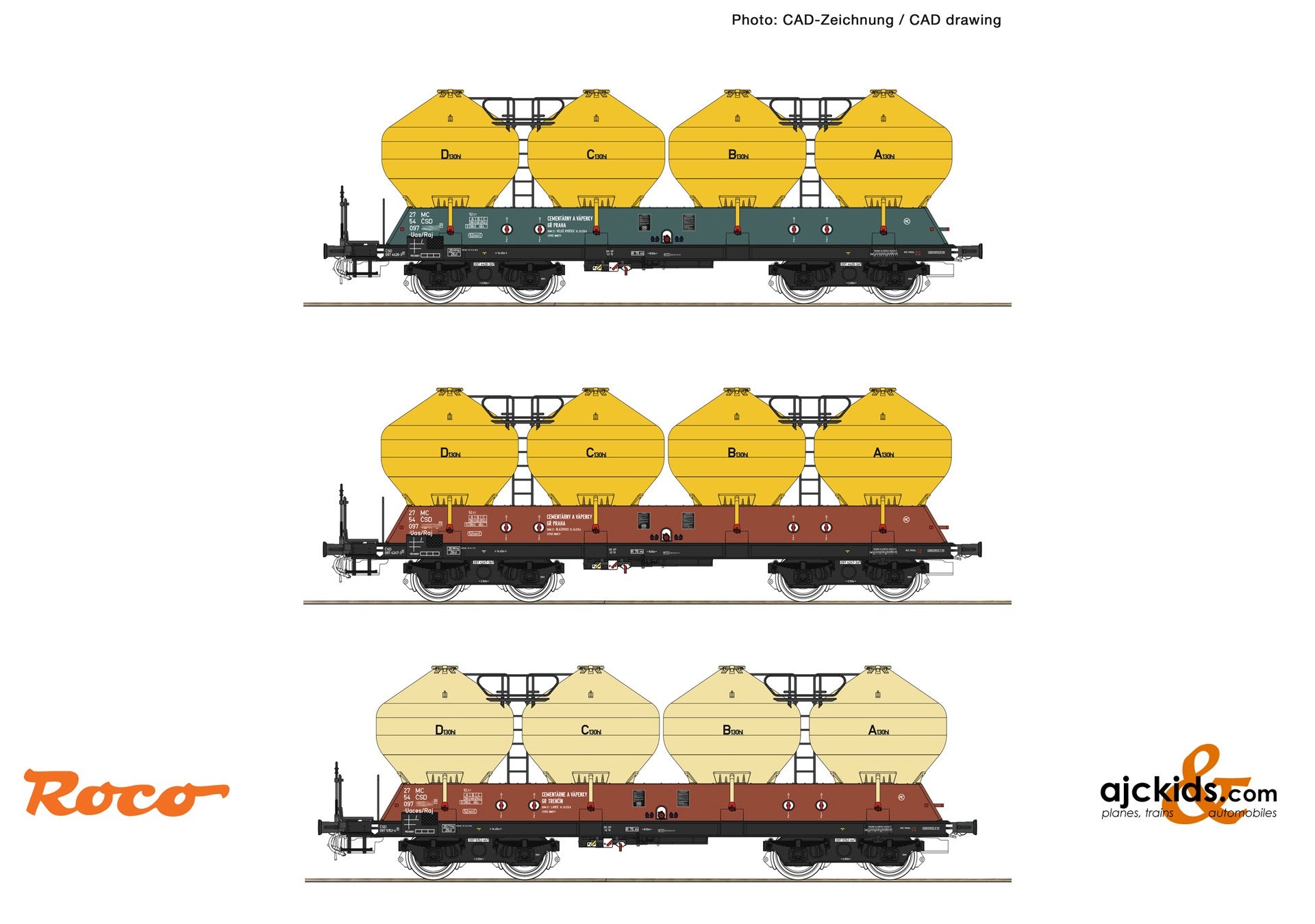 Roco 77001 - 3 piece set: Silo wagons, CSD at Ajckids.com